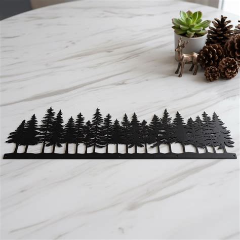 Metal Pine Tree Wall Art Nature Forest Fireplace Mantel Decor