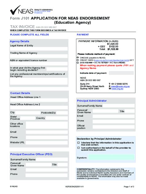 Fillable Online Form J101 Application For Neas Endorsement Fax Email Print Pdffiller