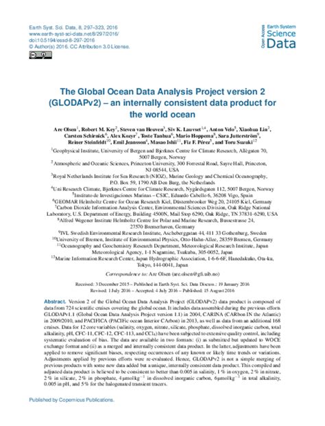 Pdf The Global Ocean Data Analysis Project Version 2 Glodapv2 An