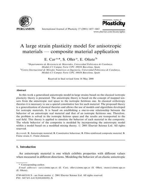 A Large Strain Plasticity Model For Anisotropic Materials Ð Composite Material Application Pdf