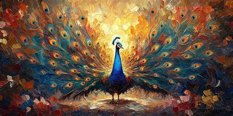Peacock Feathers Oil Painting Vibrant Colors And Texture Background