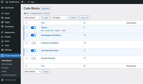 Code Blocks Scripts Organizer