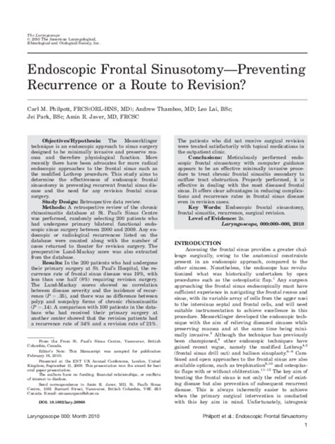Pdf Endoscopic Frontal Sinusotomy Preventing Recurrence Or A Route To