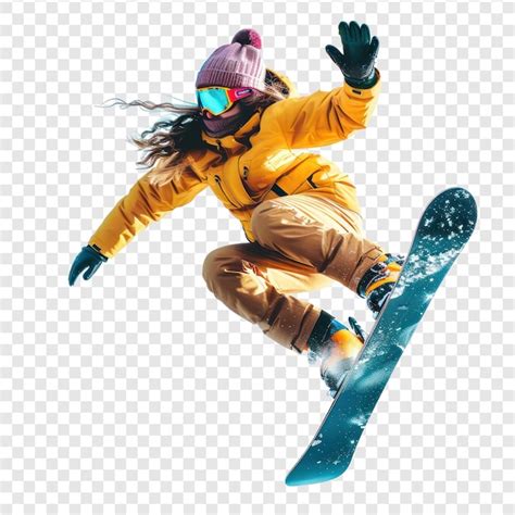 Floating Snowboarding Girl Isolate On Transparency Background Psd