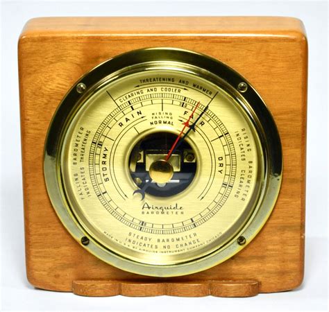 Vintage Airguide Instrument Barometer Desk Model In Wooden Case Mcm