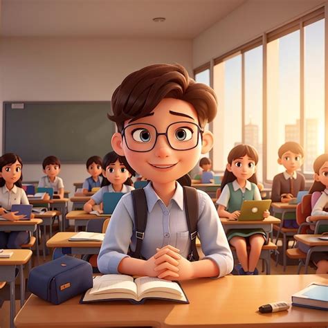 Premium Photo Cartoon Illustration Of The Student In The Class Room