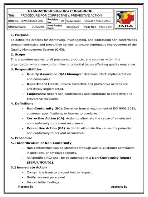 09 Sop Corrective And Preventive Action Pdf Evaluation Quality