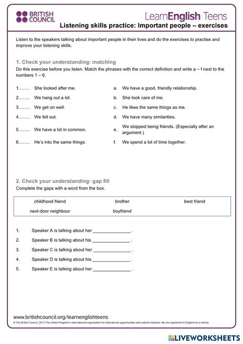 Listening Live Worksheets