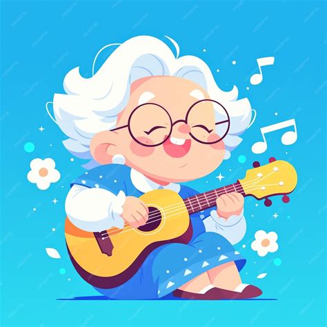 White Elderly Woman Learning To Play The Ukulele Premium Ai Generated