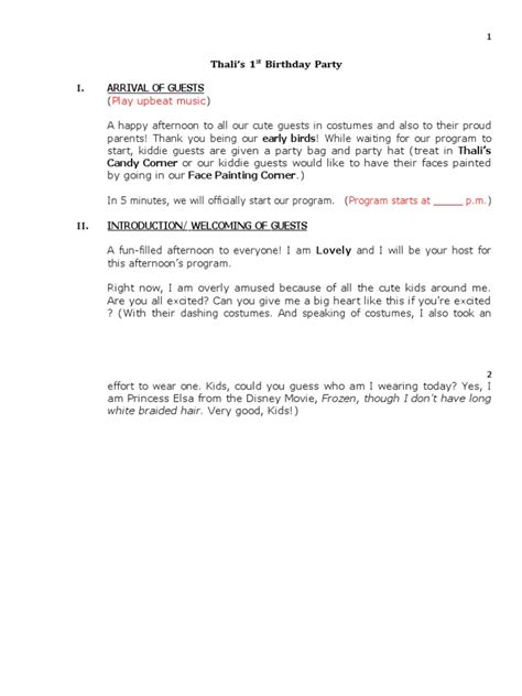 Thalis 1st Birthday Party Script Pdf