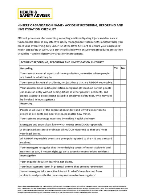 Accident Reporting And Investigation Checklist Pdf Business
