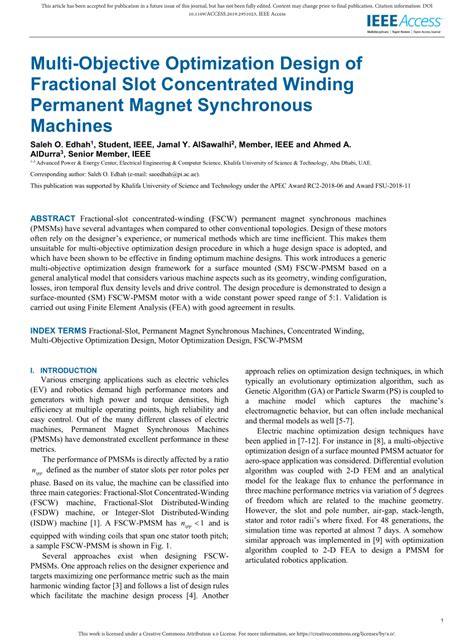Pdf Multi Objective Optimization Design Of Fractional Slot Concentrated Winding Permanent