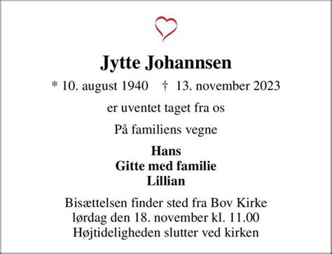 Jytte Kristine Birthe Johannsen Dødsannoncer I Danmark