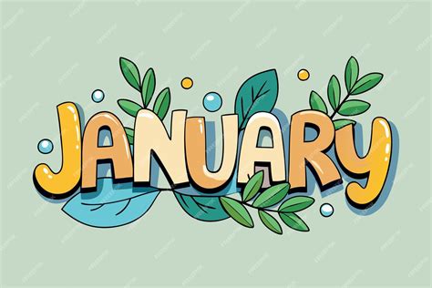 January With Playful Leaves Vector Simple Minimalist Design For