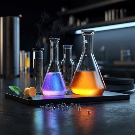 Colorful Laboratory Flasks With Glowing Liquids Perfect For Science