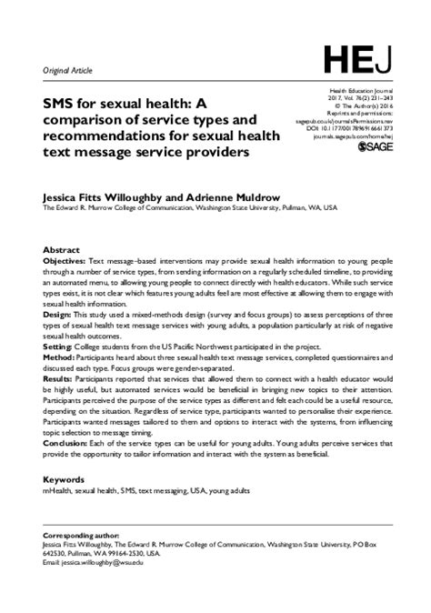 Pdf Sms For Sexual Health A Comparison Of Service Types And