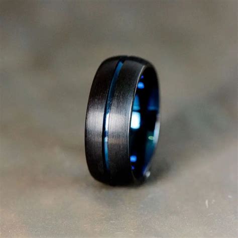 Sunset Blue And Black Tungsten Carbide Ring Orbit Rings