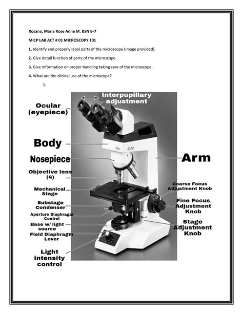 Micp Lab Act 01 M Icroscopy 101 Rosana Maria Rose Anne M Bsn B Micp Lab Act 01