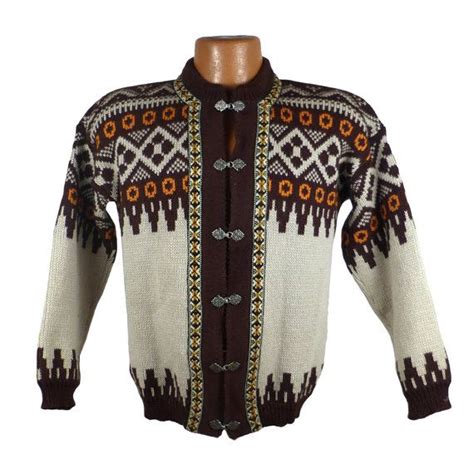 Cardigan Norwegian Sweater Vintage 1970s By Purevintageclothing