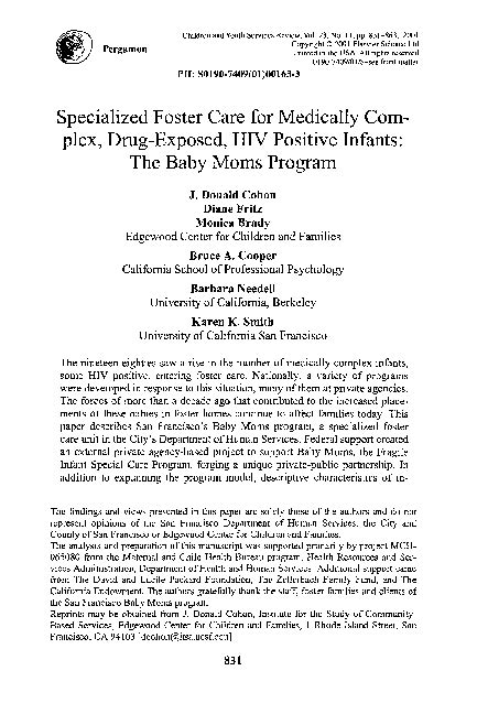 Pdf Specialized Foster Care For Medically Complex Drug Exposed Hiv