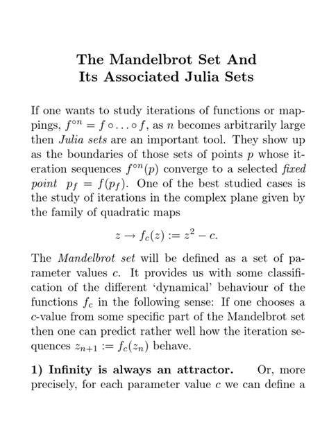The Mandelbrot Set And Its Associated Julia Sets Pdf Attractor Theoretical Physics