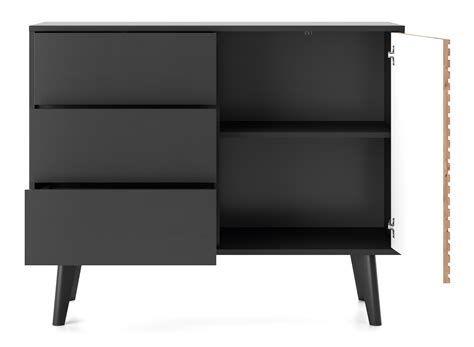 Komoda Jednodrzwiowa Awolia 104 Cm Z Trzema Szufladami Czarna Dąb Artisan Lamele Selsey