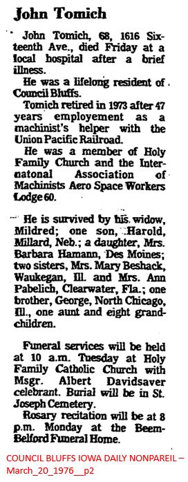 John Tomich 1908 1976 Find A Grave Memorial