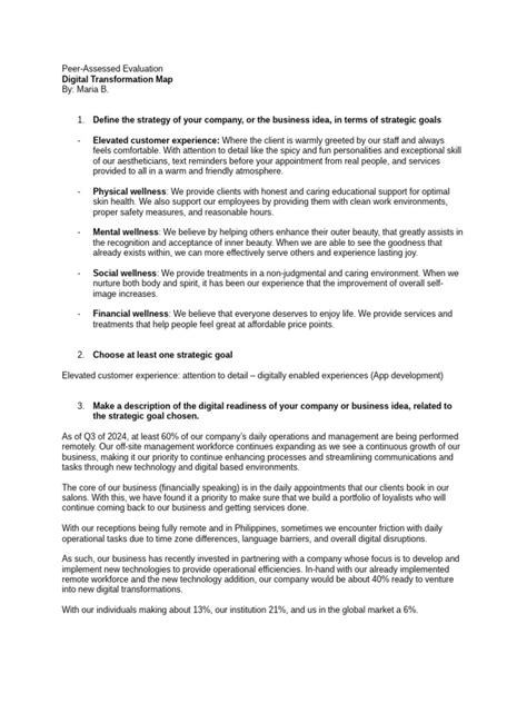 Digital Transformation Map Peer Evaluation Maria B Pdf Customer