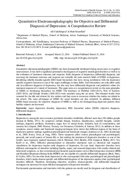 Pdf Quantitative Electroencephalography For Objective And Differential Diagnosis Of Depression