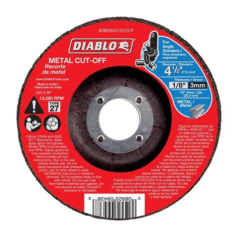 Diablo 4 1 2 In Dia X 7 8 In Aluminum Oxide Metal Cut Off Disc 1 Pk