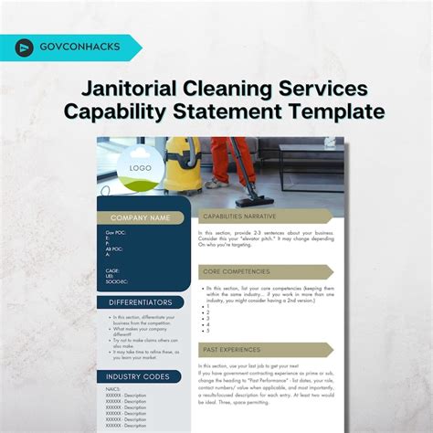 Professional Industry Janitorial Cleaning Service Capability Statement Template Government