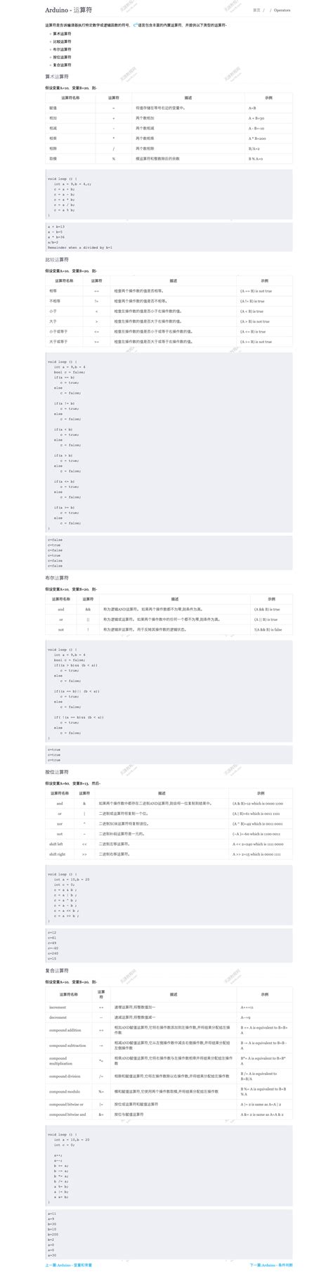 Arduino运算符 基础教程 无涯教程网