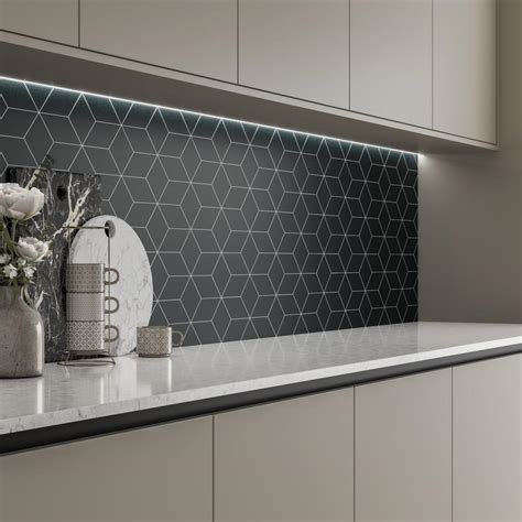 Howdens 3m X 600mm Smooth Block Hexagon Midnight Blue Mdf Backboard