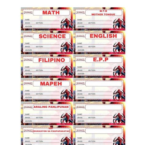 Notebook Sticker Spiderman 12pcs With Subject Name Teacher And Grade