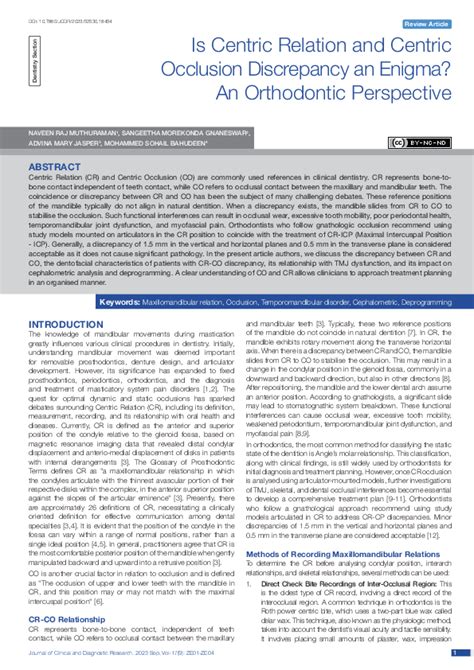 Pdf Is Centric Relation And Centric Occlusion Discrepancy An Enigma An Orthodontic Perspective