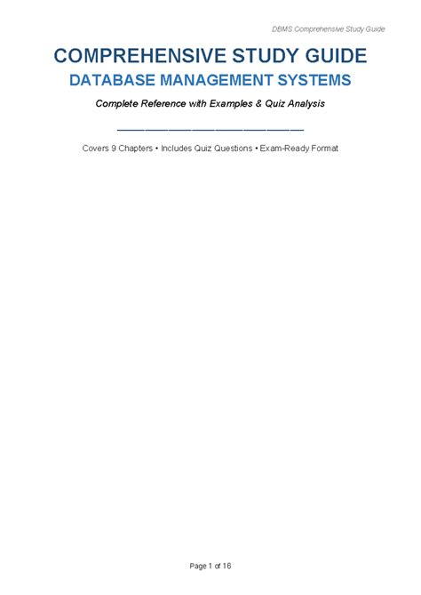 Dbms Comprehensive Study Guide Complete Reference For Database