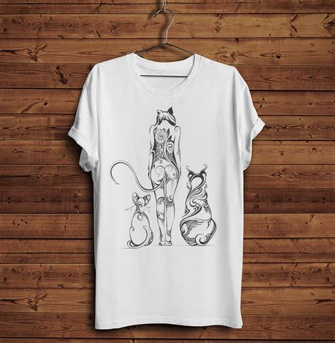 Naked Nude Girl Lady Woman Cat T Shirt Tee Cats Sphinx Back Tail