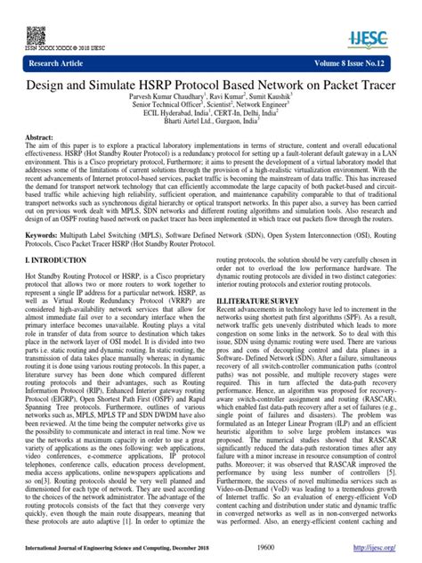 Design And Simulate Hsrp Protocol Based Network On Packet Tracer Pdf Routing Computer Network