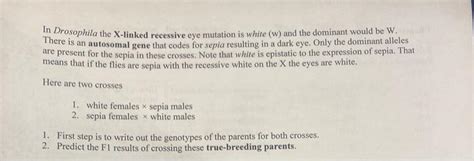 In Drosophila The X Linked Recessive Eye Mutation Is