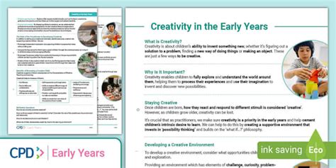 Cpd Creativity In The Early Years Handout
