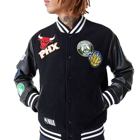 New Era New Era Nba All Over Badge Varsity Jacket Black Nba