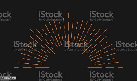 선버스트 아이콘입니다 검은 배경에 고립 된 태양의 주황색 반원이 터졌습니다 선 광선 별의 불꽃 빈티지 스타버스트 벡터 일러스트