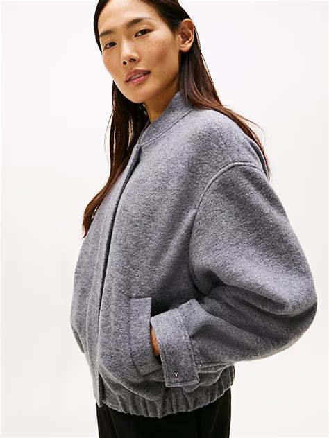 Textured Wool Blend Bomber Jacket Grey Tommy Hilfiger