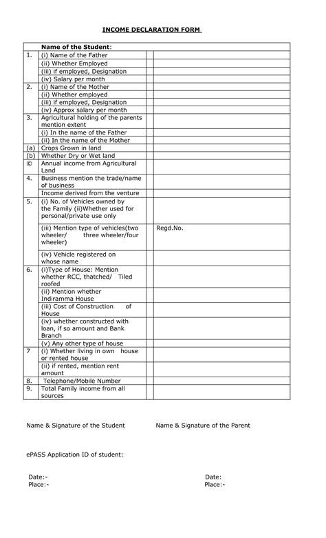 Income Declaration Form Pdf