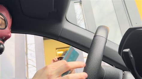 Public Humiliation At Drive Through Masked And Gagged Driving In Car