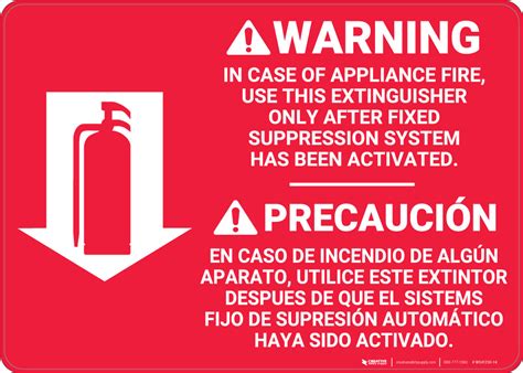 Fire Extinguisher Instruction Warning Bilingual Spanish Wall Sign