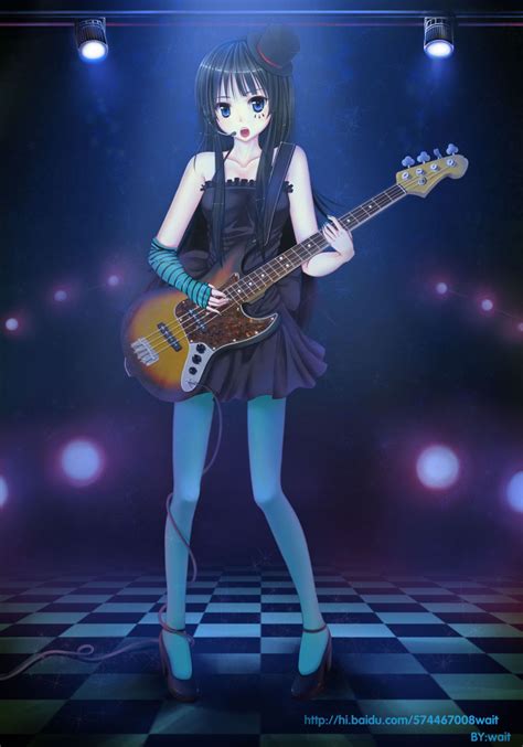 Safebooru 1girl Akiyama Mio Aqua Legwear Bass Guitar Blue Legwear