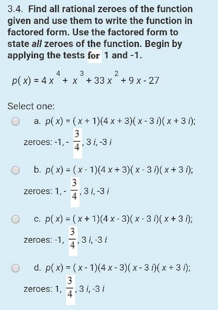 solved 3 4 find all rational zeroes of the function given
