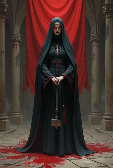 Dark Fantasy Style Image Of A Caucasian Nun Wearing A Long Nun Seaart Ai