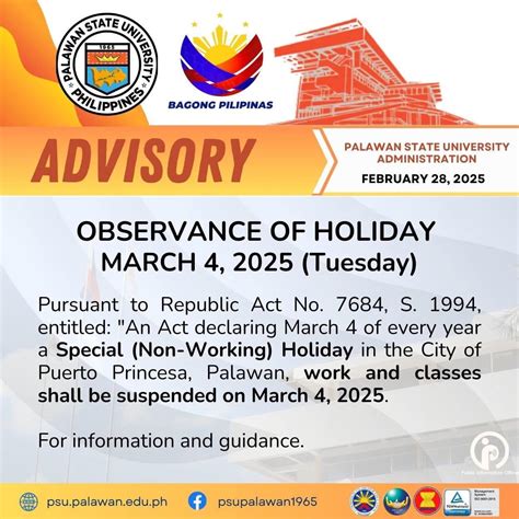 📣📣observance Of Holiday March Palawan State University Facebook
